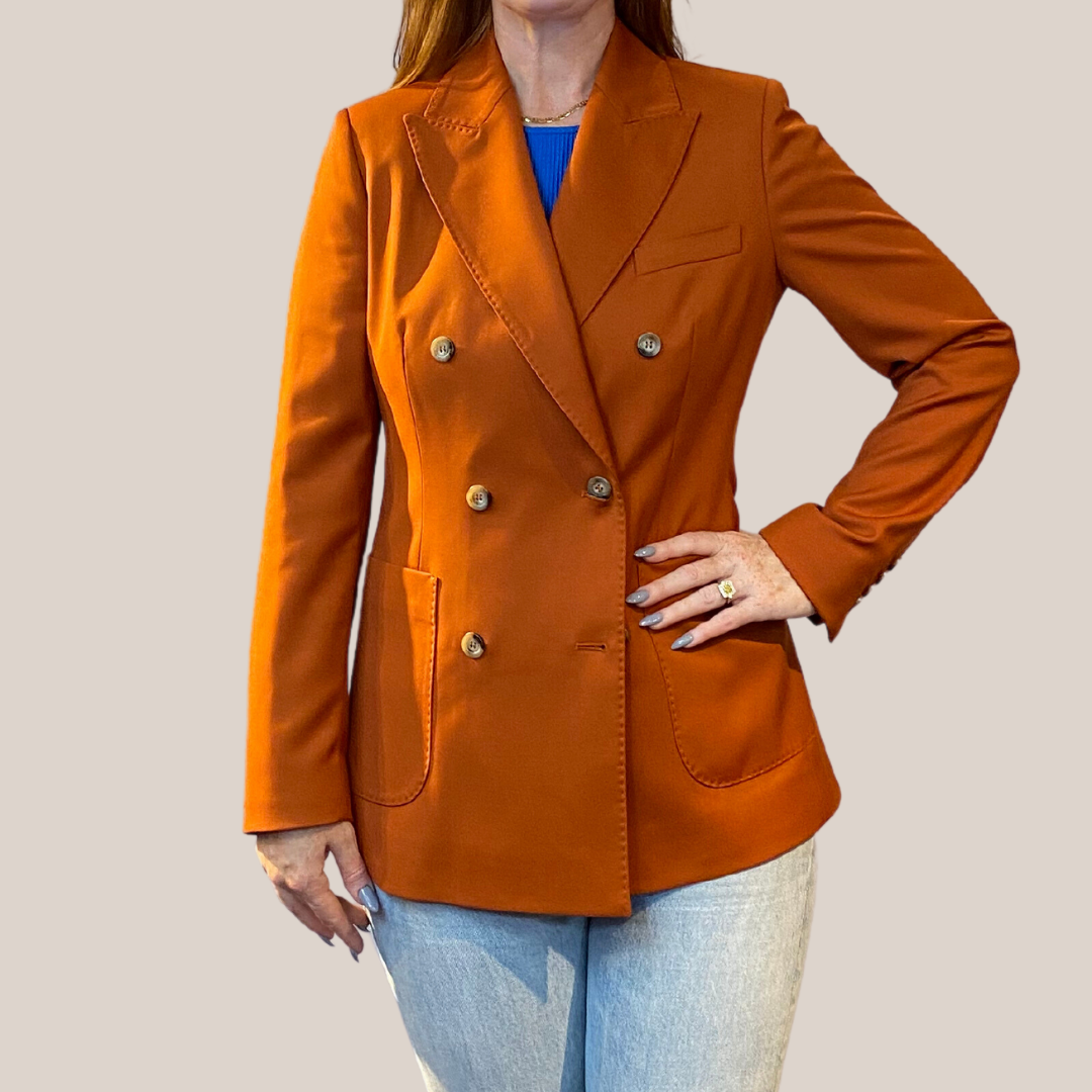 Normeet Soft Touch Double Breasted Patch Pocket Blazer Orange – Gotstyle