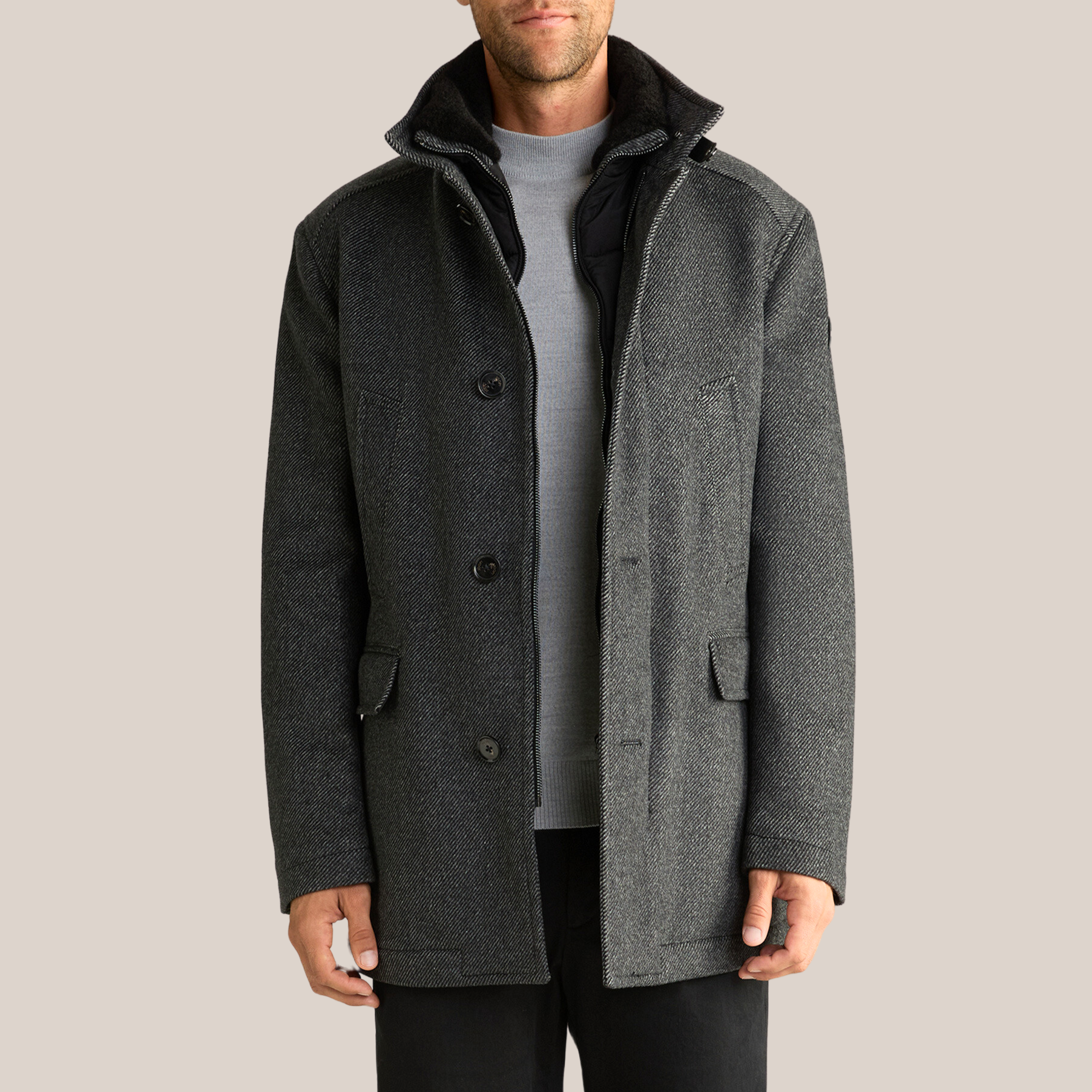 Joop! Twill Pattern High-Collar Jacket Dark Grey