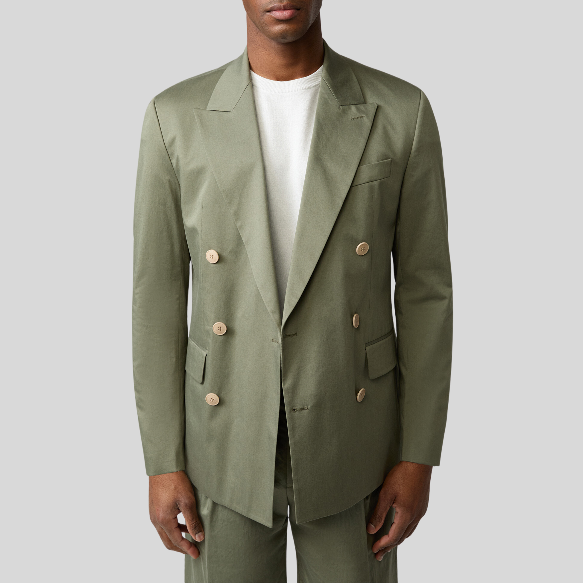 Strellson Double Breasted Cotton Stretch Blazer Olive